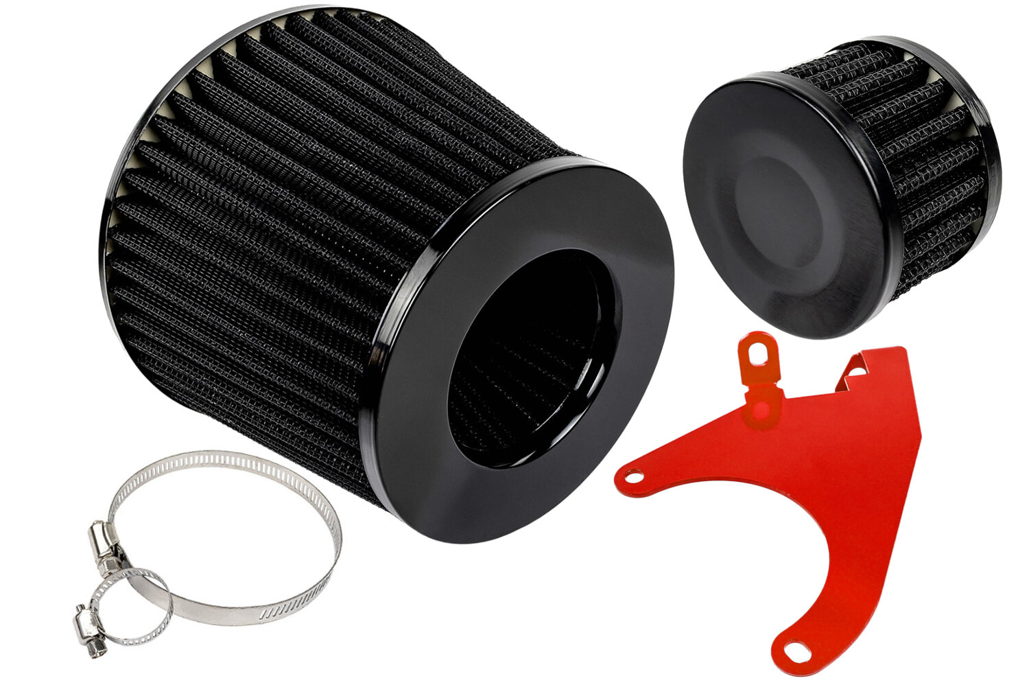 Комплект черных воздушных фильтров нулевого сопротивления (воздушный и картерных газов) MR с красным кронштейном Sal-Man для 8-клапанных ВАЗ 2108-21099, 2110-2112, 2113-2115, Лада Гранта, Гранта FL, Калина, Калина 2, Приора