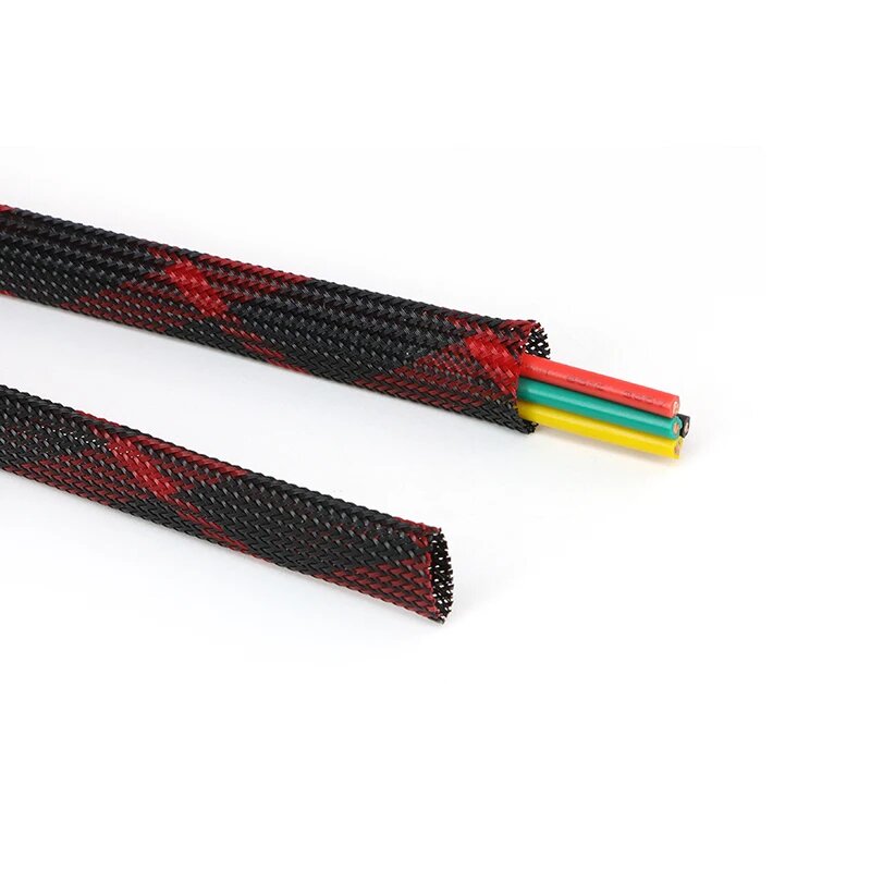 Плетеная кабельная муфта из ПЭТ 1 м 2-30 мм Black Red Cross, 4mm