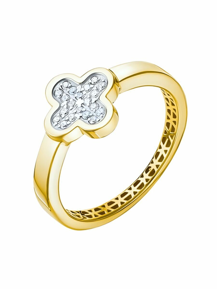 Кольцо тонкое, желтое золото, 585 проба, фианит