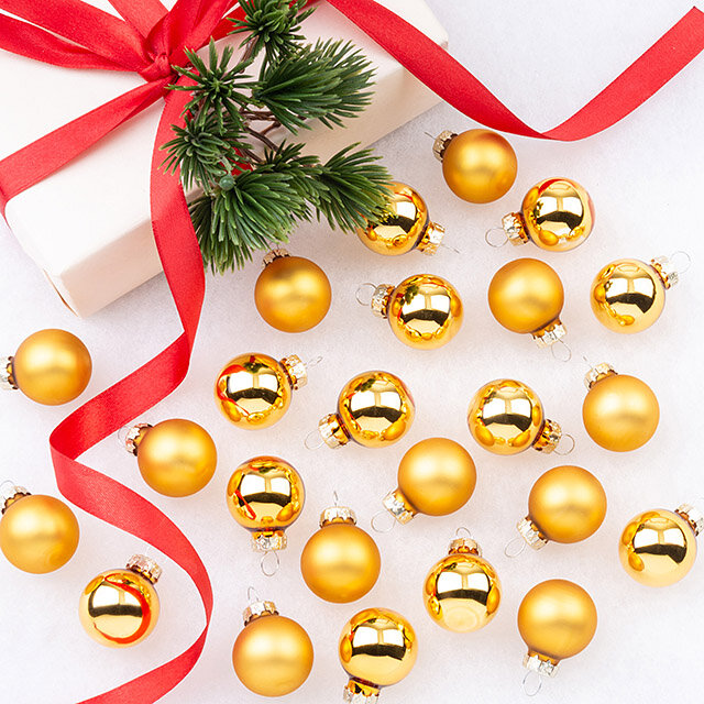 Набор стеклянных шаров 2.5 см ярко-золотой mix, 24 шт, Winter Deco, 2000219