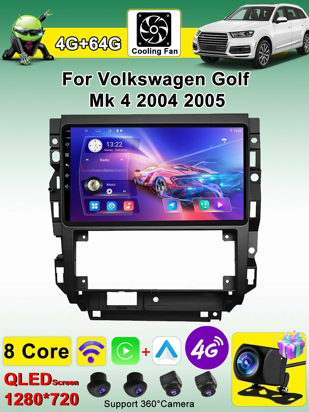 Магнитола Volkswagen Golf Mk4 2004-2005 2DIN Android 4G 4+64/6+128/8+128/8+256GB Bluetooth Wi-Fi GPS CarPlay FM