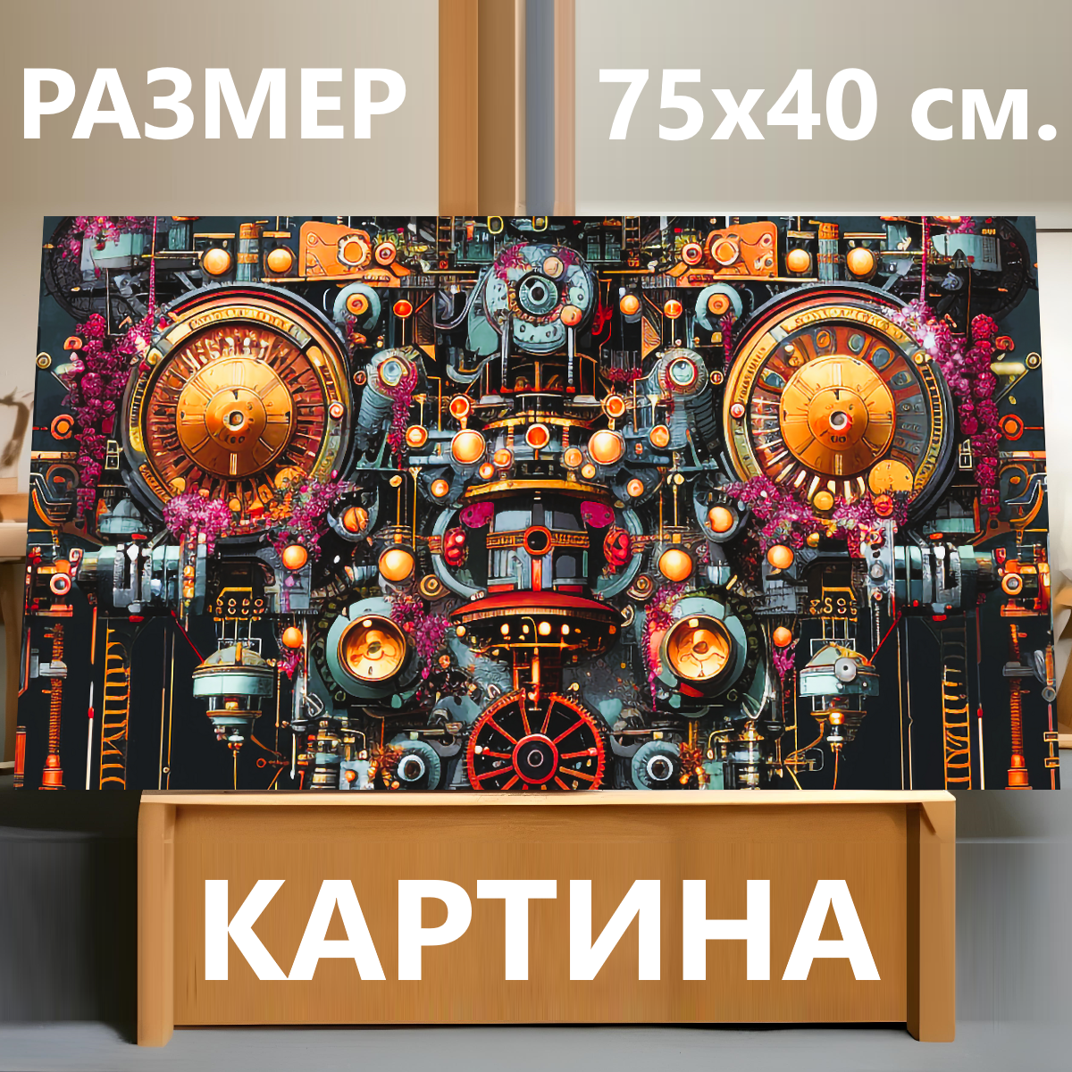 Картина на холсте "Портал дома в стиле стимпанк цветная картинка в современном стиле футуристическое сооружение" на подрамнике 75х40 см. для интерьера