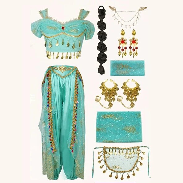 Детский костюм принцессы Жасмин BEADING CHARM L, Teal (9 pcs set)