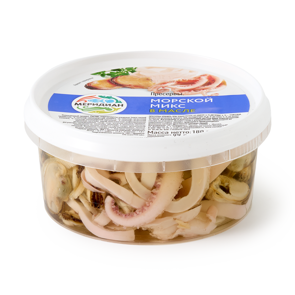 Коктейль из морепродуктов Меридиан "Морской микс", в масле, 180 г