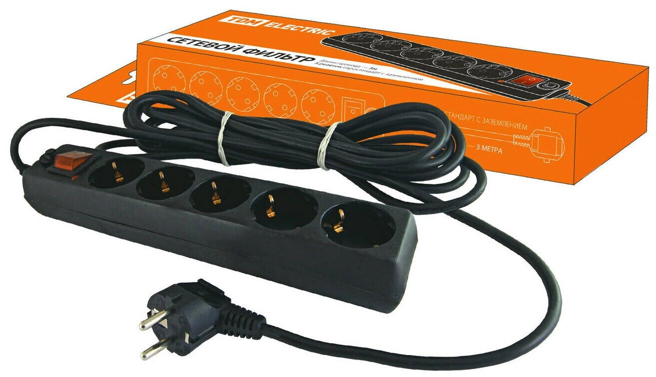 Сетевой фильтр 5 розеток (3м) 16А/3,5кВт ПВС 3*1,0