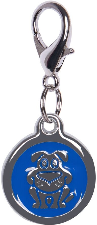 Адресник для собаки на ошейник Zoo One круглый средний "Собачка" синий, 20 мм, под гравировку, 19092