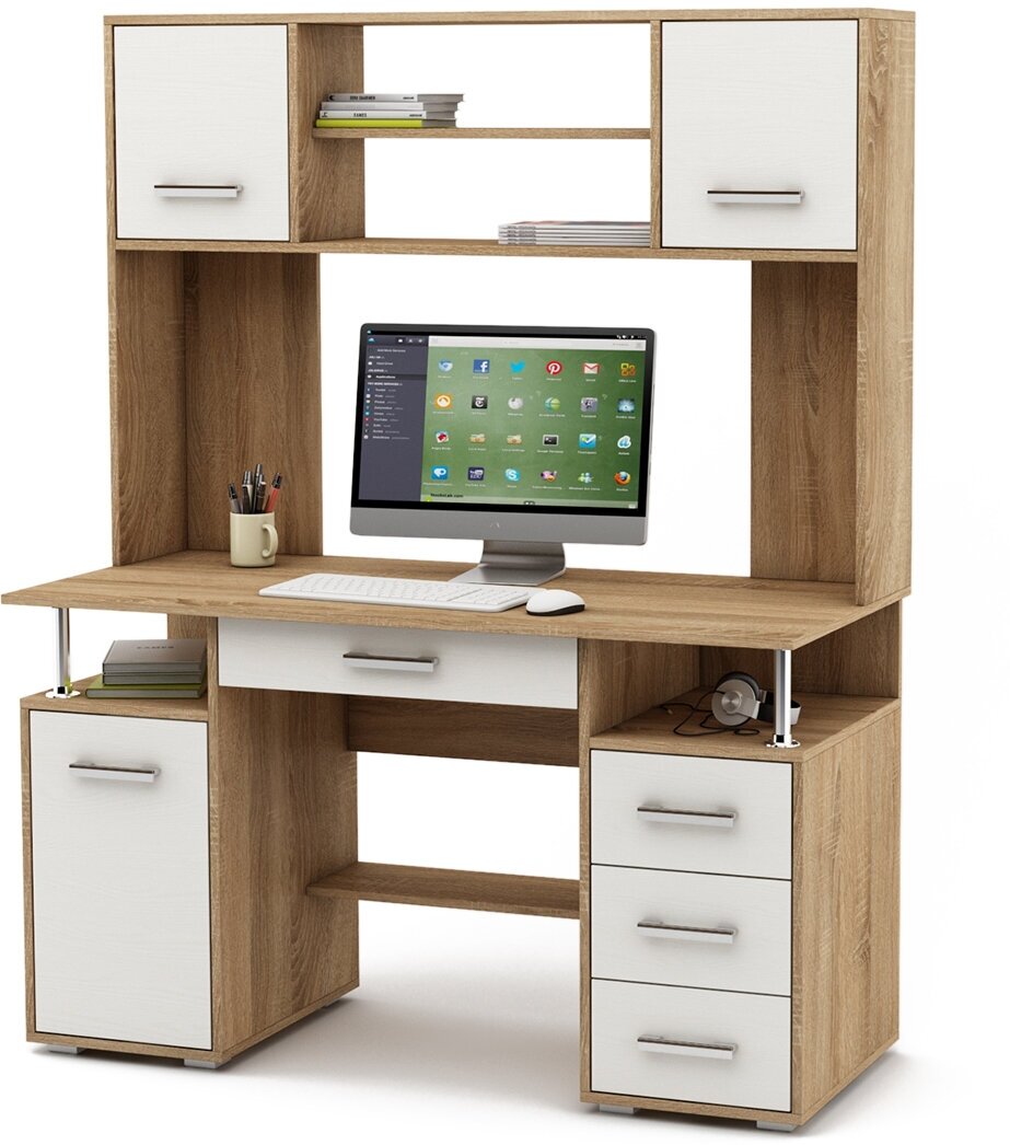 Стол компьютерный Амбер (Реал) 18Я, с надстройкой, ЛДСП, глубина 60, высота 165, ширина 130