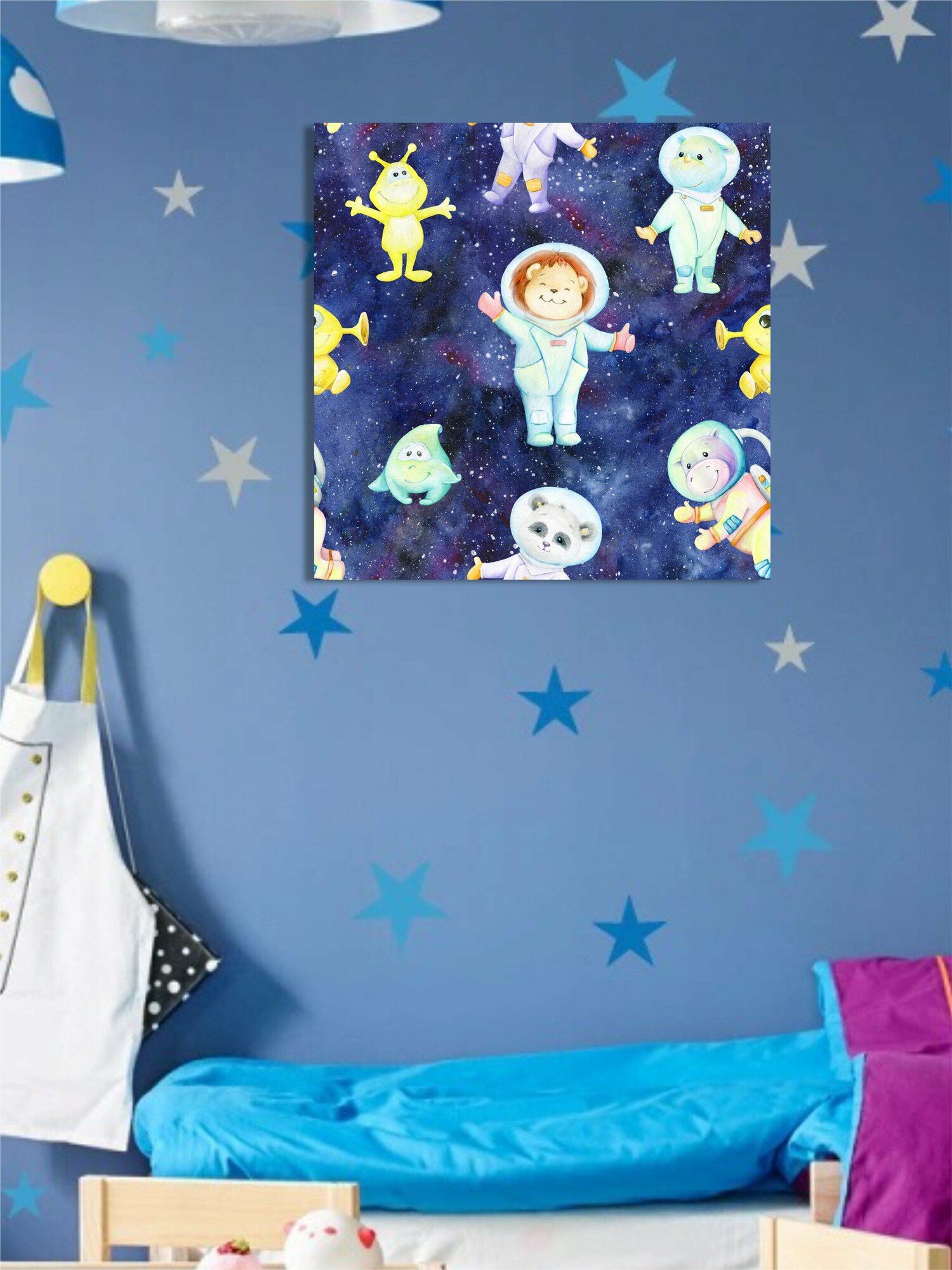 Картина для интерьера на стену космос. Животные-космонавты 40х40 см на холсте на подрамнике