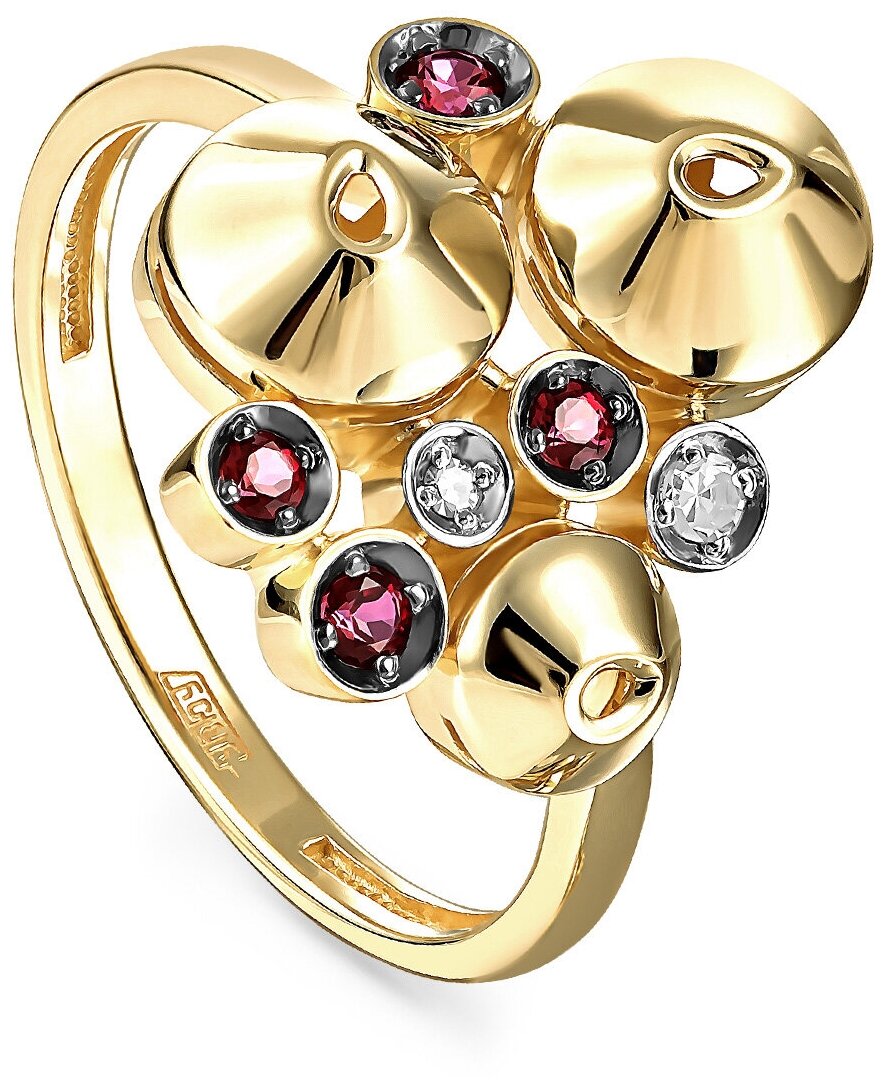 Кольцо, желтое золото, 585 проба, бриллиант, топаз