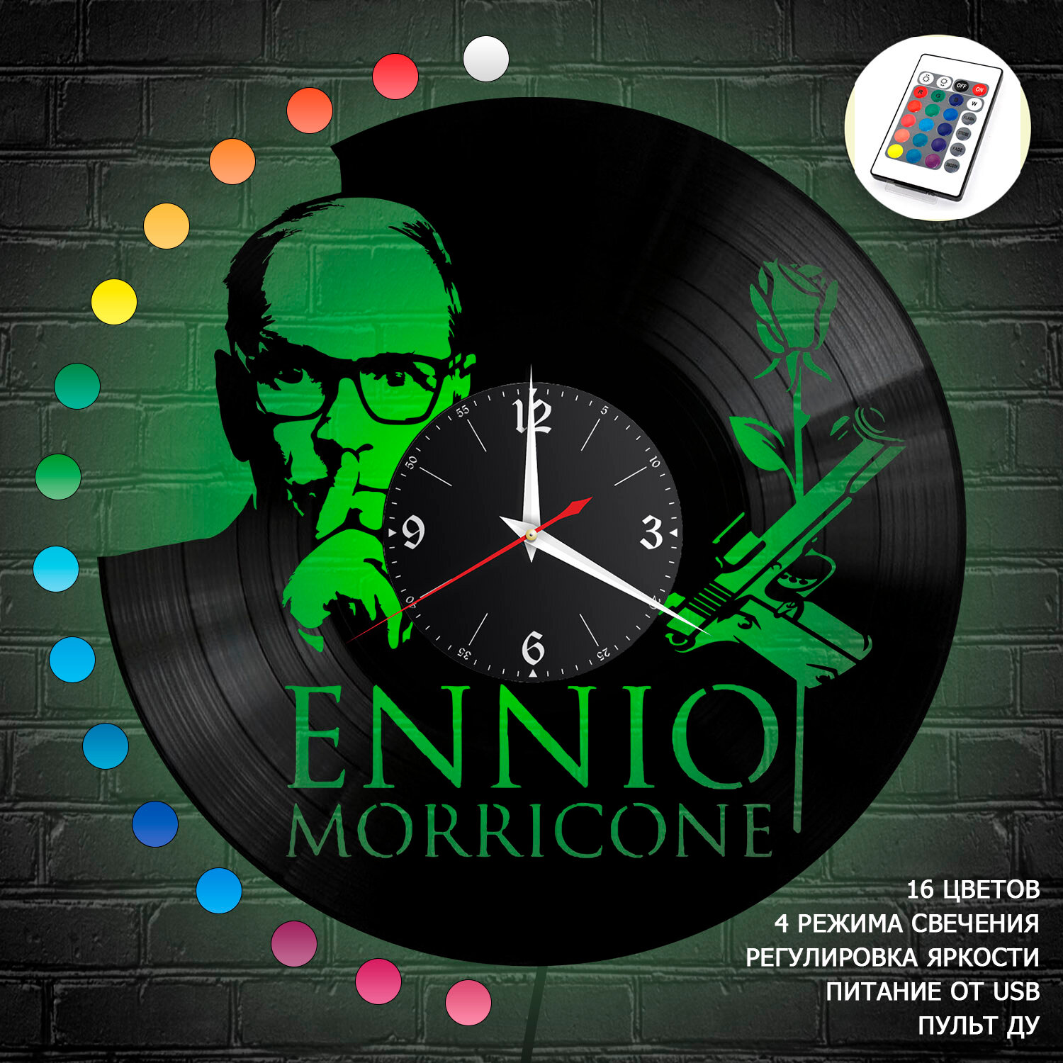 Часы с подсветкой Эннио Морриконе (Ennio Morricone) из винила, №1