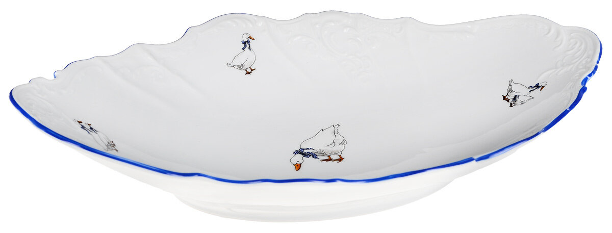 Блюдо сервировочное овальное для хлеба 34 см Bernadotte, декор Гуси, фарфор