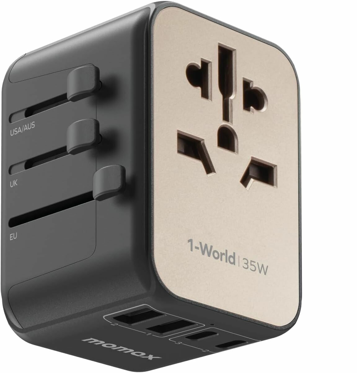 Универсальное зарядное устройство сетевое Momax UA9E World PD 35 Вт, AC + 2xType-C + 2xUSB-A + PD