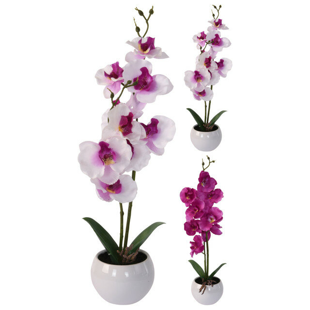 Искусственное растение Орхидея в горшке 39 см, цвет в ассортименте, 1 шт, декоративное