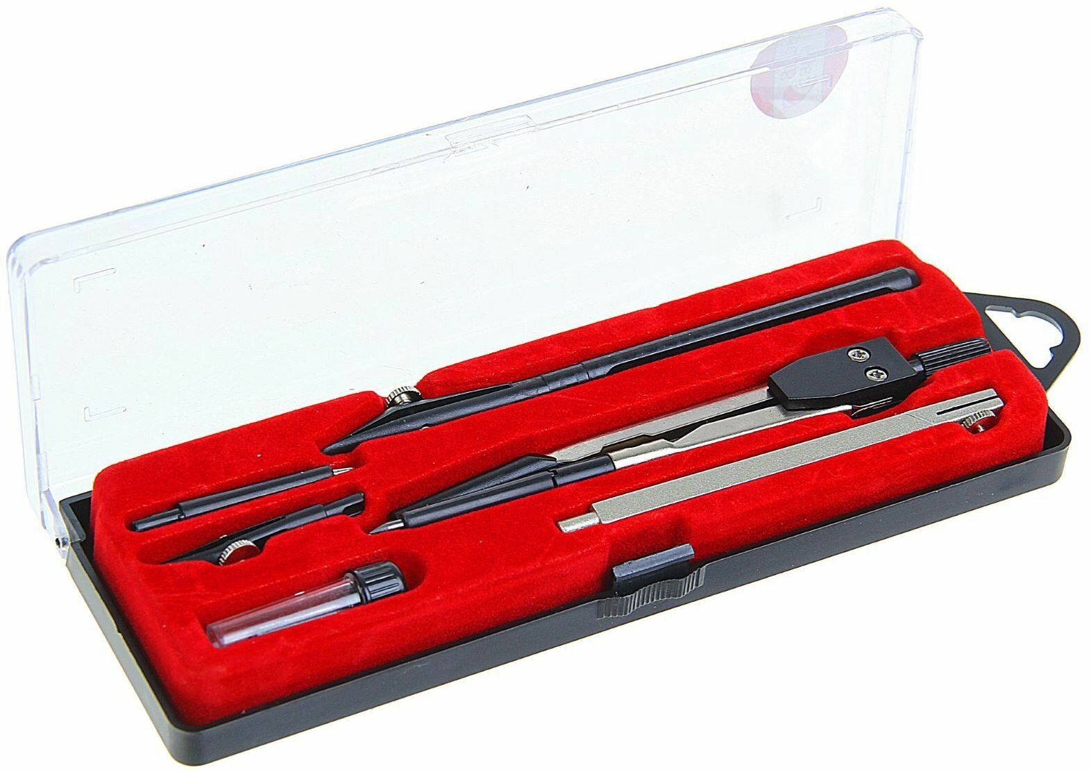 Готовальня для черчения Calligrata из 6 предметов (циркуль, 2 удлинителя, грифель, 2 рейсфедера, центрик), чертежный набор в пластиковом пенале