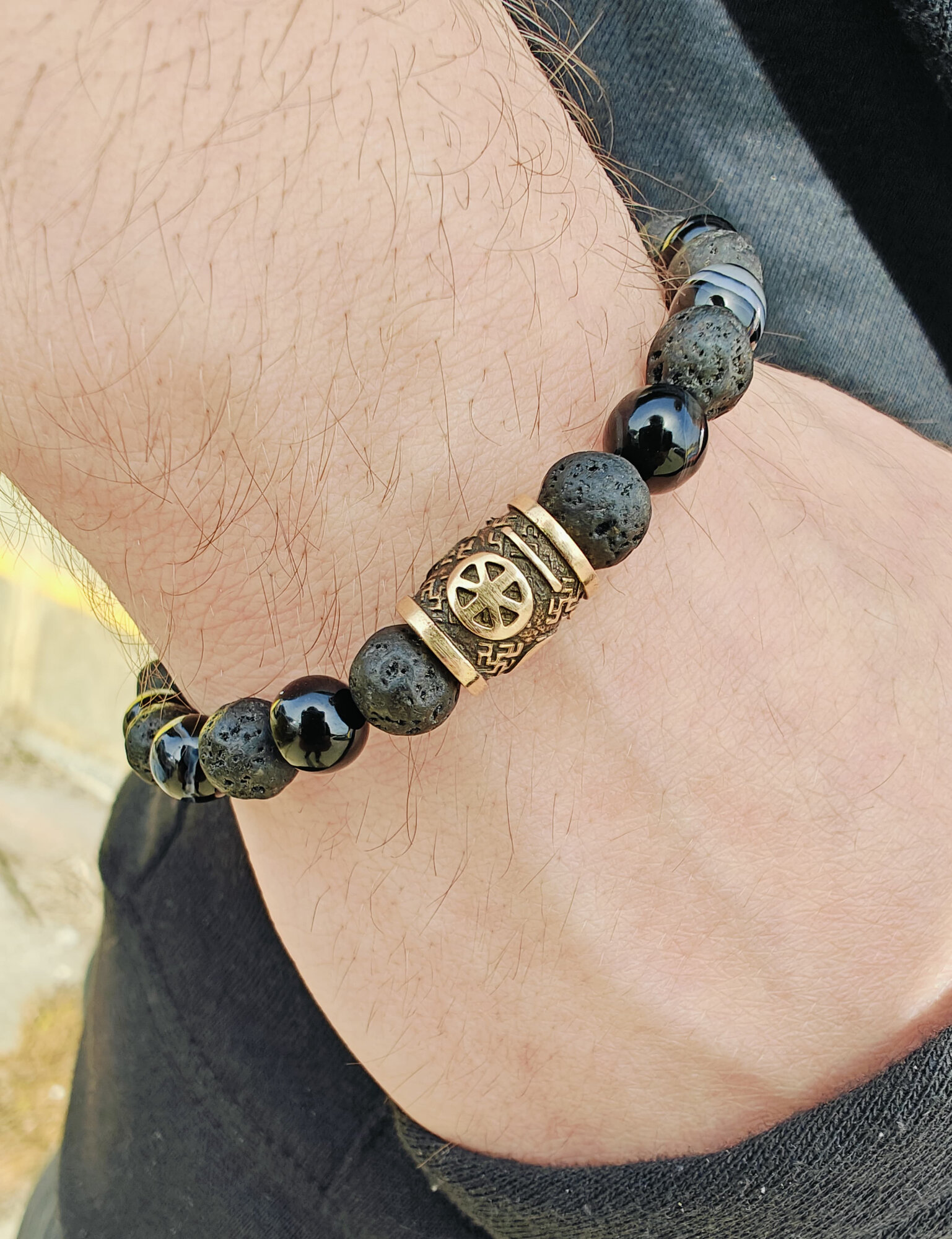 Браслет, вулканическая лава, агат