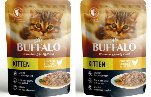 Mr.Buffalo Корм влажный Kitten для котят нежный цыпленок в соусе, 85 гр, 2 уп.