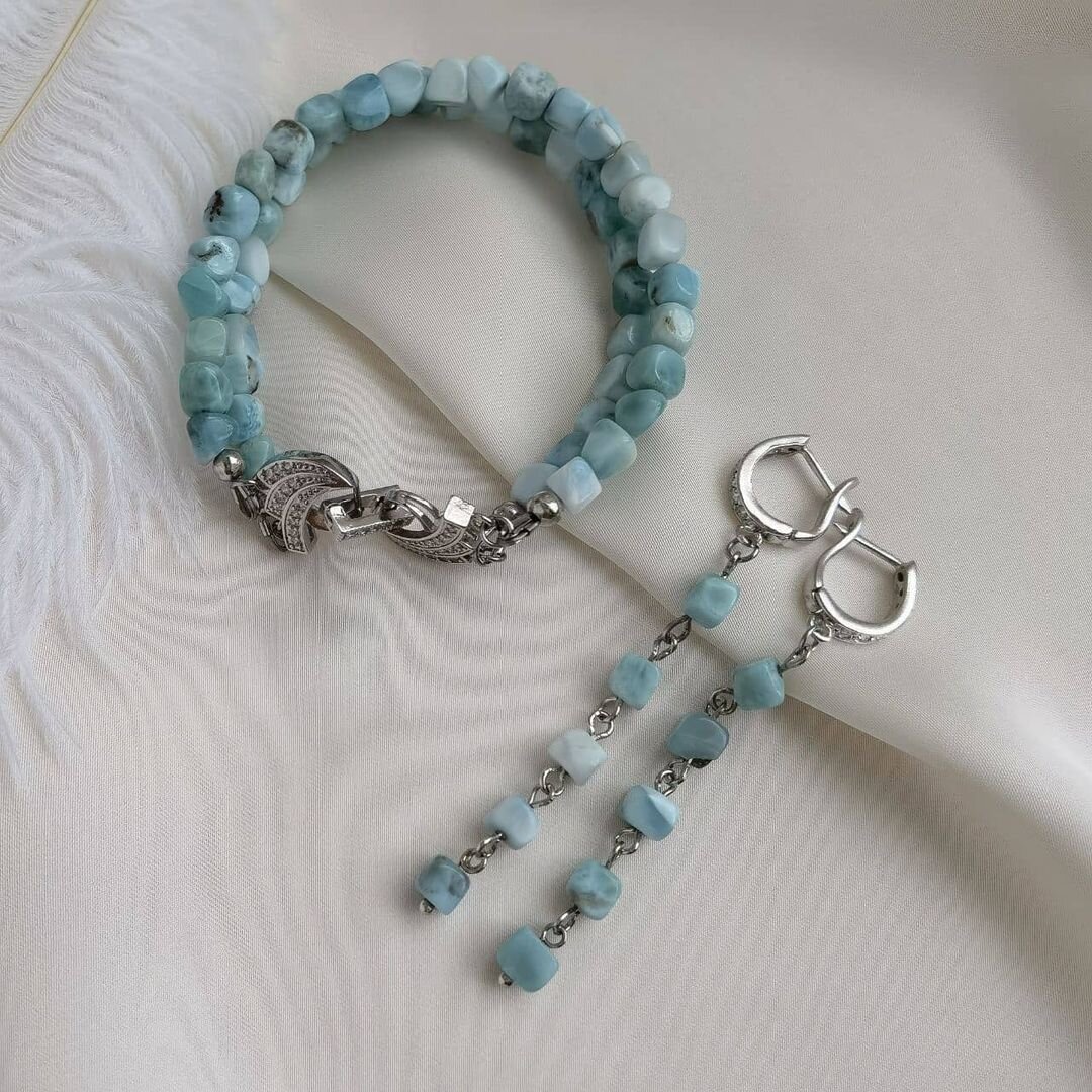 Комплект бижутерии: браслет, серьги, ларимар