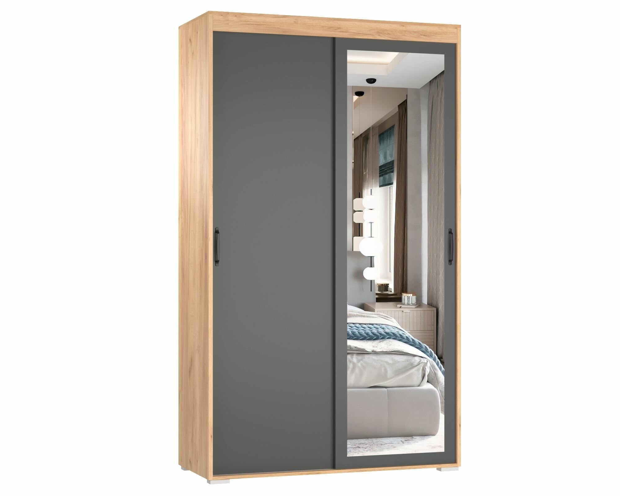 Шкаф купе с полками и штангой "МНР 4 П21727" 100х200х55 Дуб крафт золотой / Серый графит