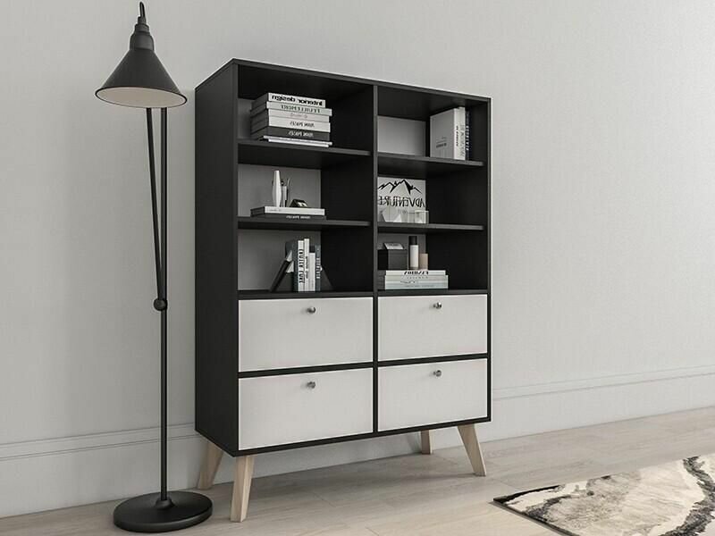 Комод для вещей "Парма 9" 100х140х40, черный / белый матовый