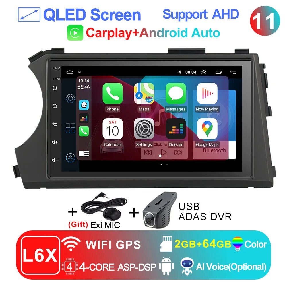 Автомагнитола Android Carplay QLED для Ssangyong Kyron Actyon 2005-2013, L6X(2-64GB)DVR