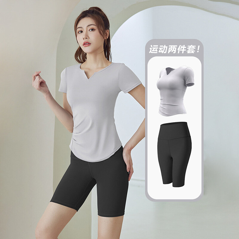 Костюм-двойка, для йоги, бега, пилатеса и фитнеса, цвет рыбья пасть серый/синяо черный, размер XXL