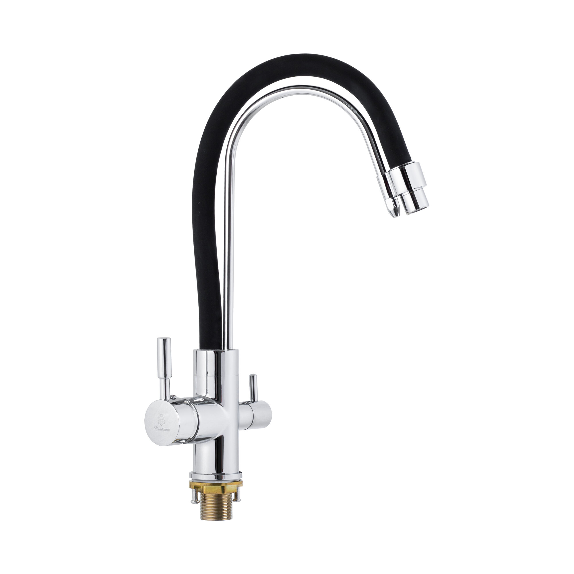 Смеситель для кухни хромированный с гибким черным изливом и выходом для питьевой воды