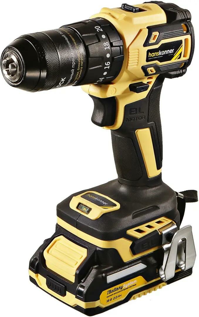 Дрель-шуруповерт аккумуляторная Hanskonner HCD2065BLIC, 18 В Li-ion 2 Ач