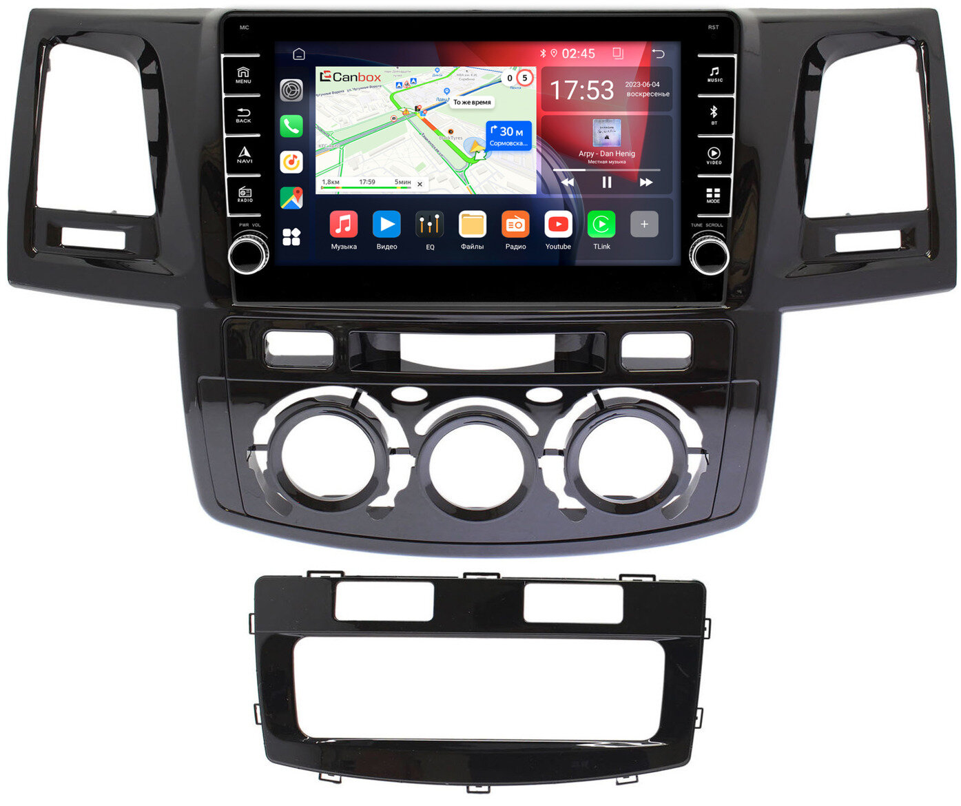 Штатная магнитола Toyota Fortuner, Hilux 7 2004-2015 (с кондиционером или климат-контролем) Canbox BGTR9-9414 4/64 Android 10 (IPS, DSP, CarPlay)