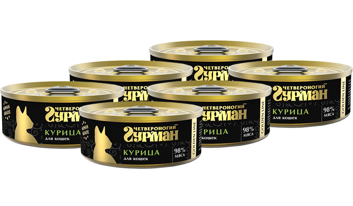 Корм влажный Четвероногий Гурман Golden Line для взрослых кошек, курица в желе, 100 гр 6 шт