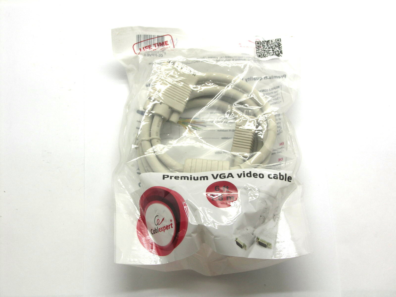 Кабель VGA 15M - 15M Gembird/Cablexpert, экран. ферит. кольца, CC-PVGA-6, белый