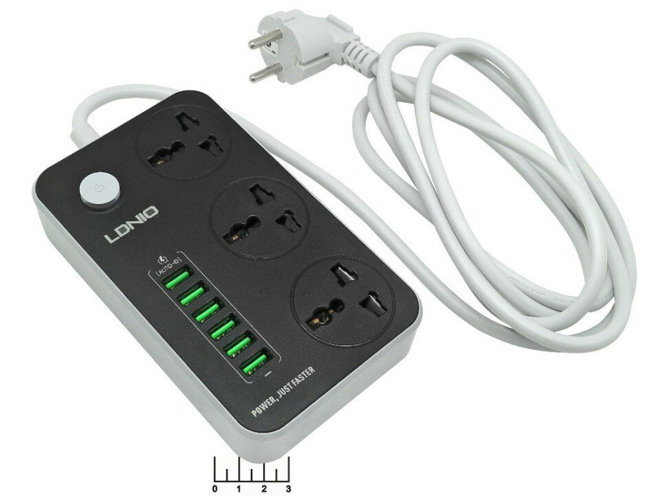 Сетевой фильтр 3/2м + 6USB Ldnio SC-3604 с выключателем (max-10A)