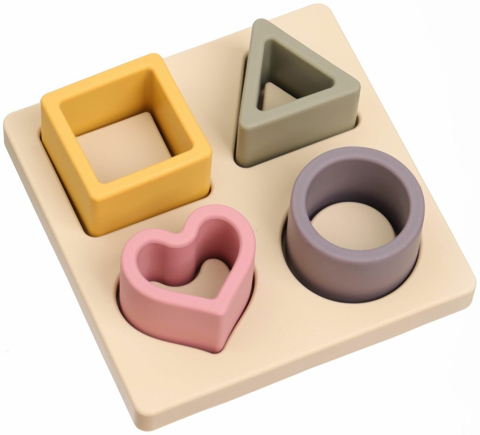 Детская развивающая игрушка-сортер "Изучаем фигуры", развитие мелкой моторики, учим формы и цвета, пищевой силикон, цвет бежевый