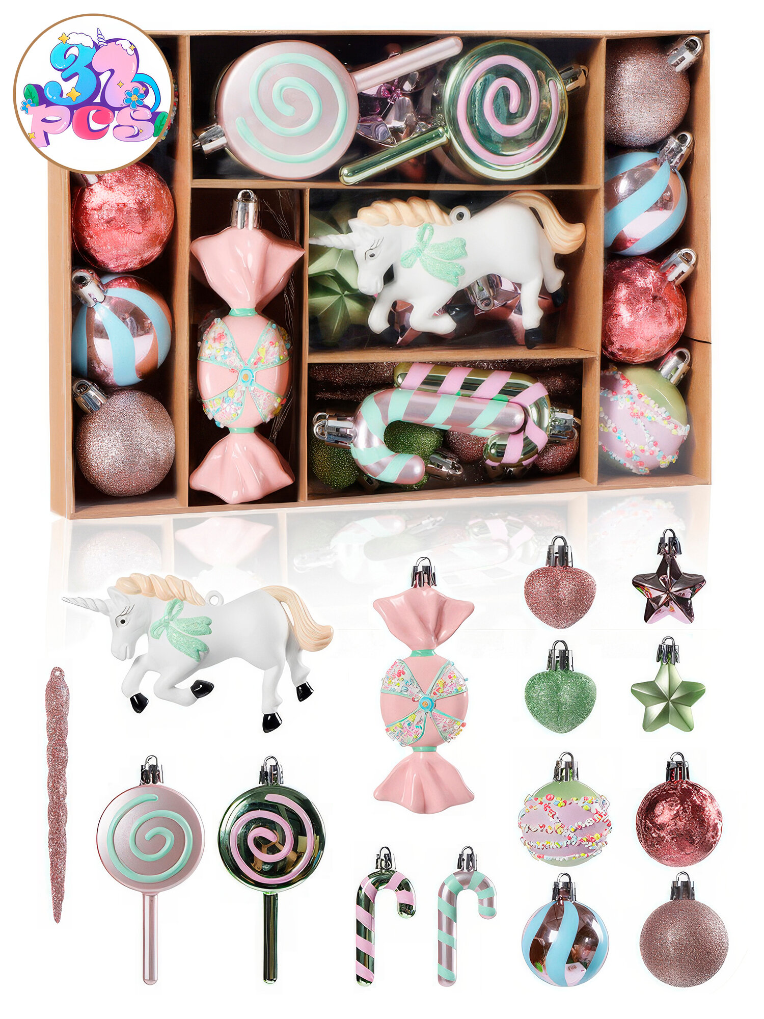 Набор новогодних игрушек "UltraMarin" 203-NB Конфетти Елочные игрушки разных форм - 32 шт разноцветные