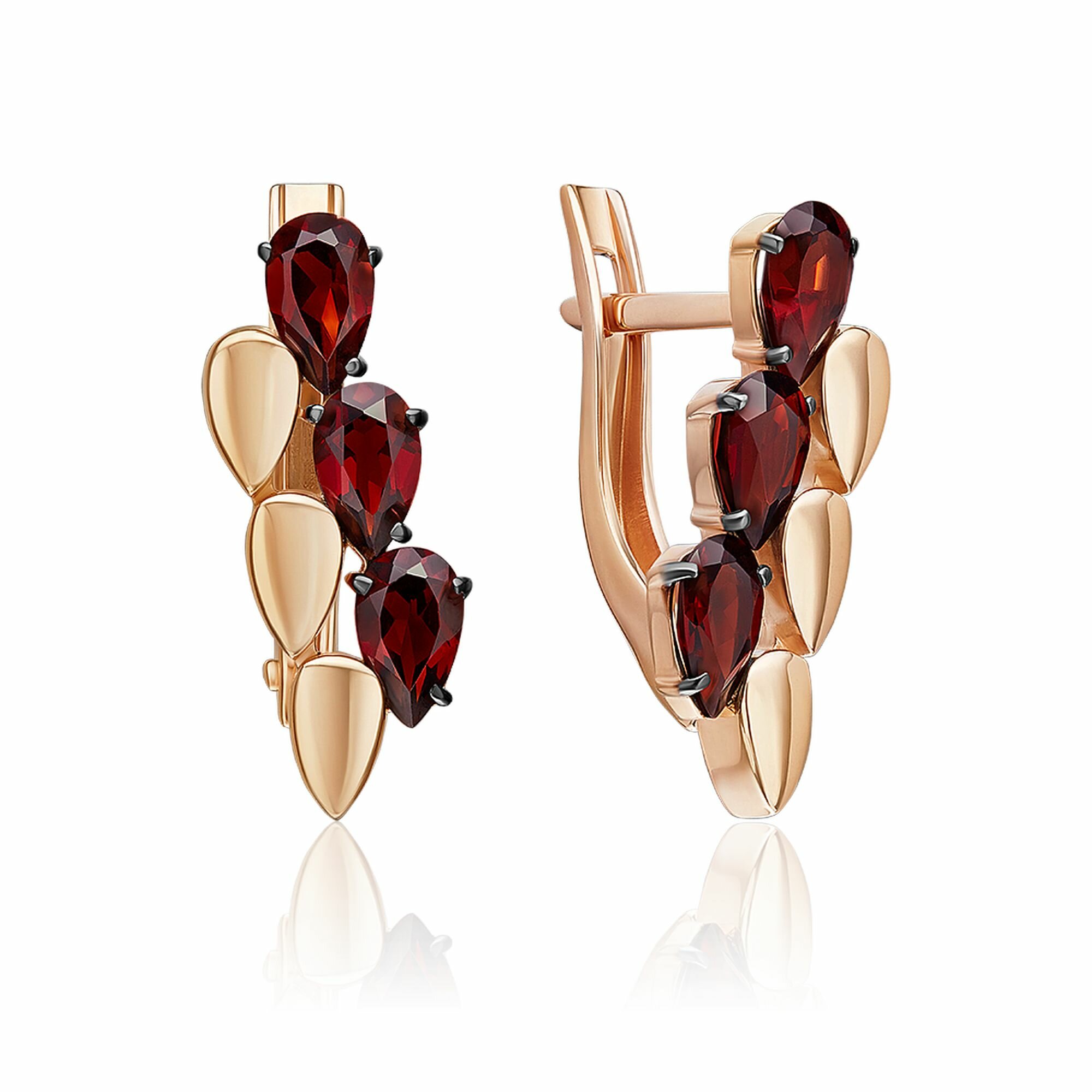 Серьги, красное золото, 585 проба, гранат