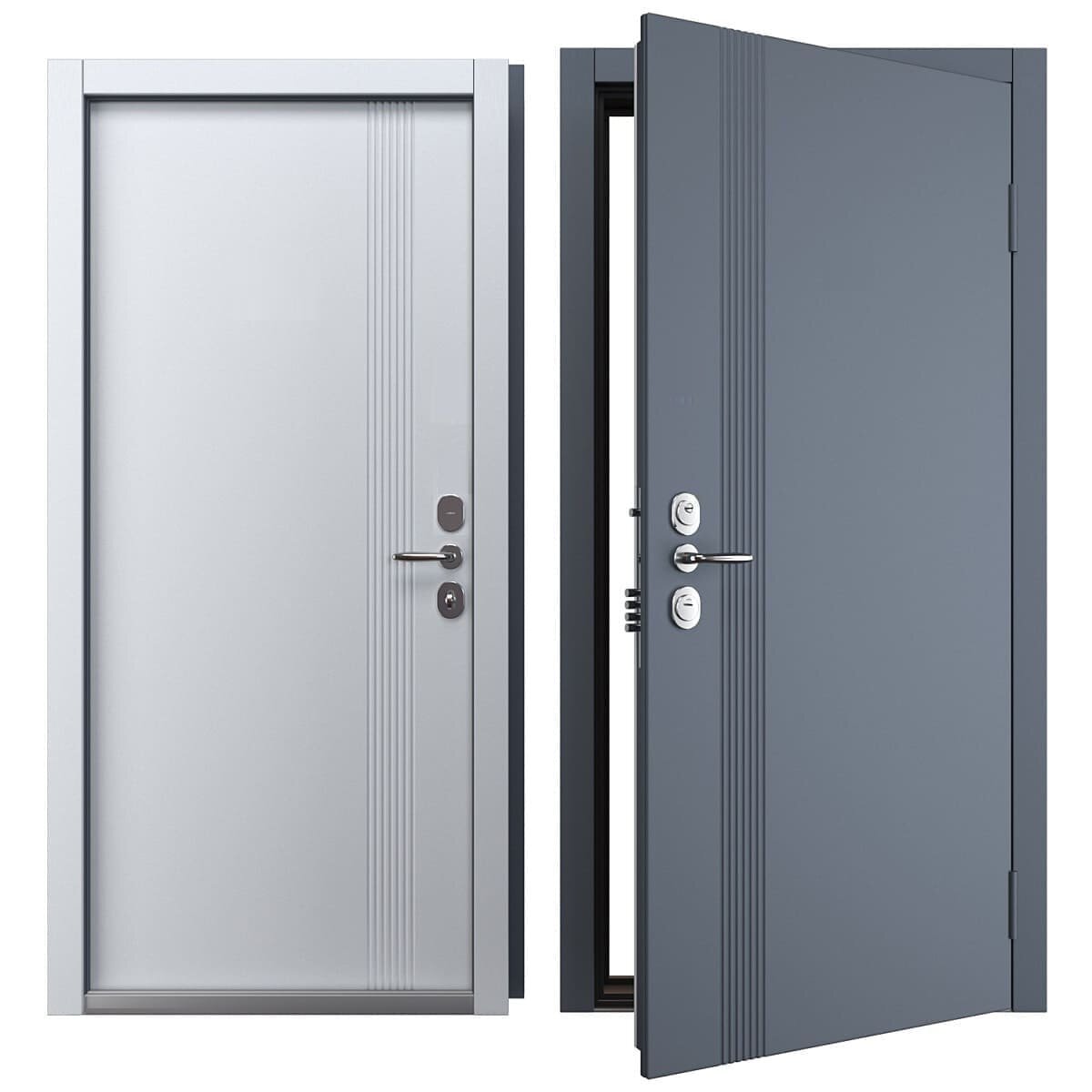 Входная уличная дверь - Терморазрыв № 1. Сталь - 3 мм. Полотно - 110 мм. Атмосферостойкая эмаль. Повышенная теплоизоляция. Правая. 2080*1030