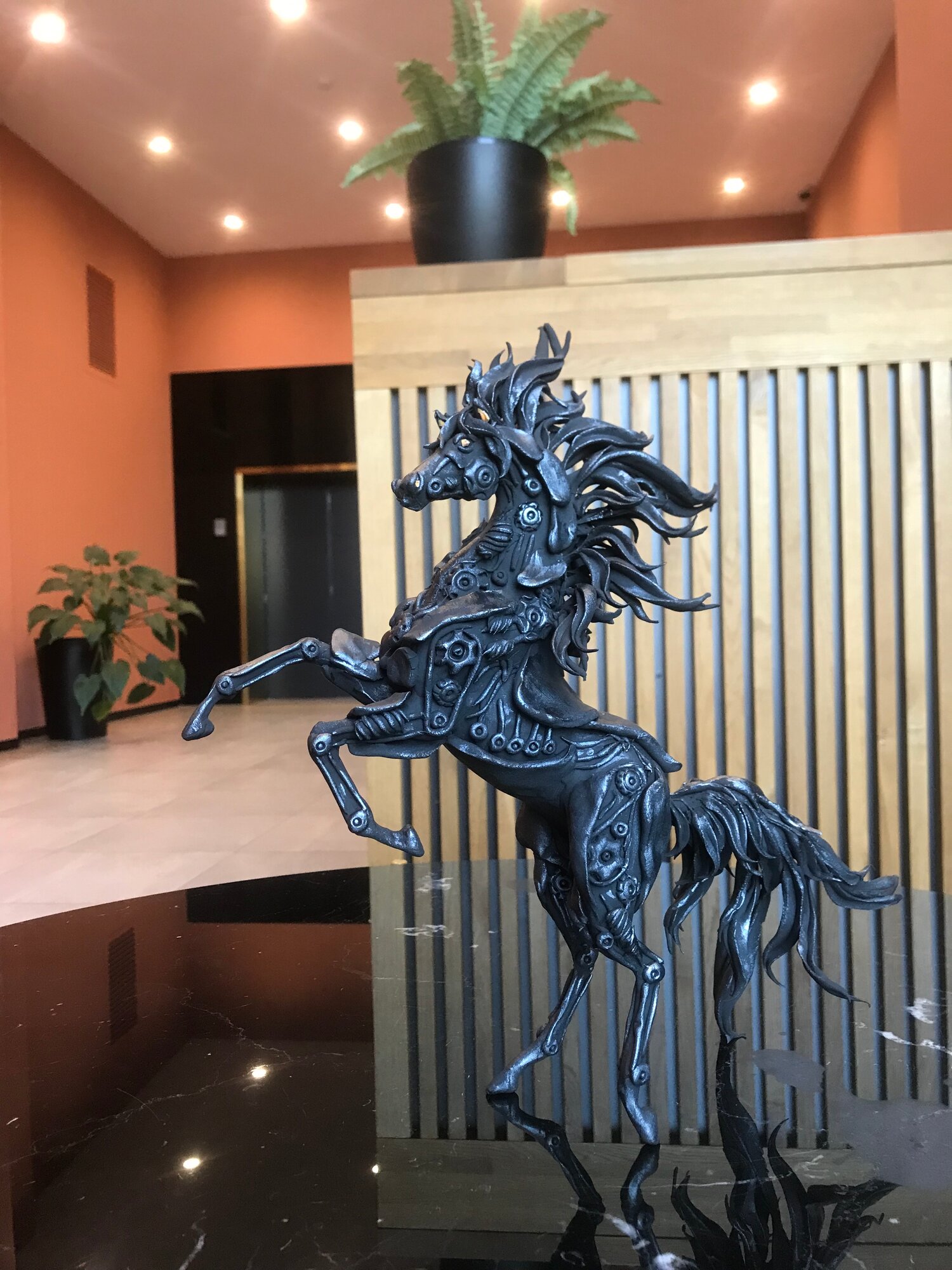 Статуэтка черной лошади (стимпанк, фигурка скульптура), velvet clay