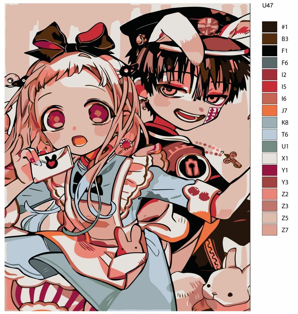 Картина по номерам U47Hanako "Аниме Туалетный мальчик Ханако. Ханако и Ясиро Нэнэ" 40x50 см