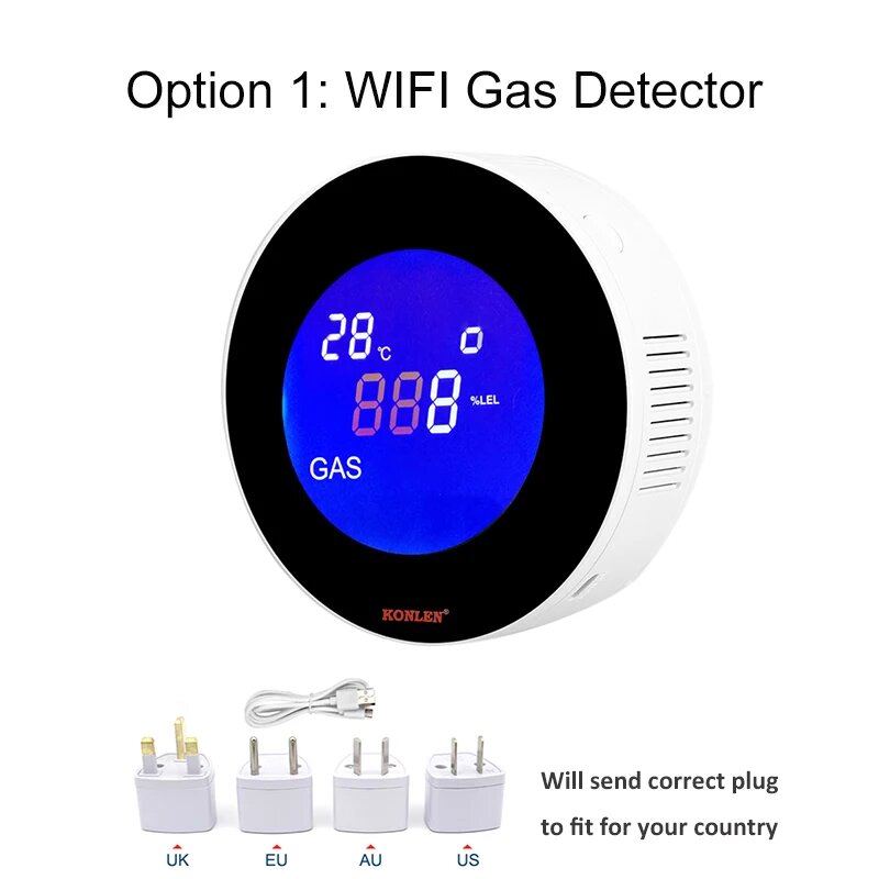 Детектор газа WIFI Tuya для ЛПГ и природного газа с электромагнитным клапаном автоматического умного управления отключением датчика аварийного сигнала о утечке метана CH4 - Детектор газа