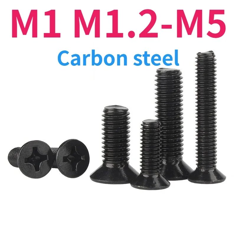 Черные винты из углеродистой стали с потайной головкой M1-M5 M2 - 200PCS, 4mm