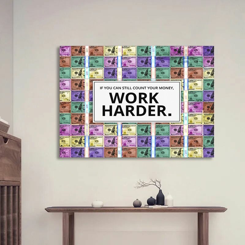 Картина "Доллар, мотивация", хлопковый холст, дерево, 20x30 см