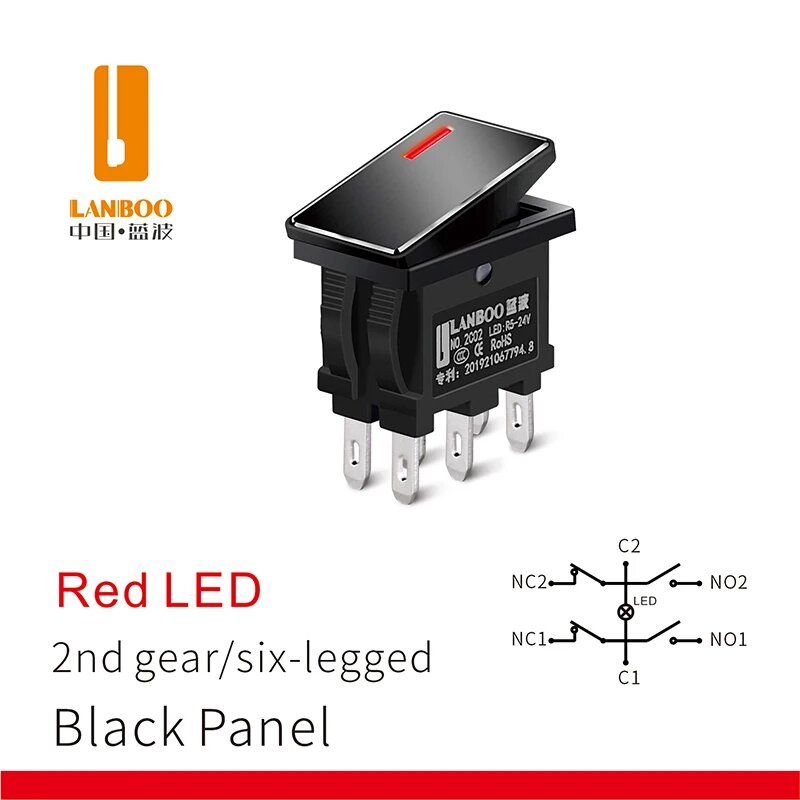 Водонепроницаемый кулисный переключатель WINDOO LANBOO 1409 7А 2 positions 2NO2NC, Black-red(2-6pin), 220V