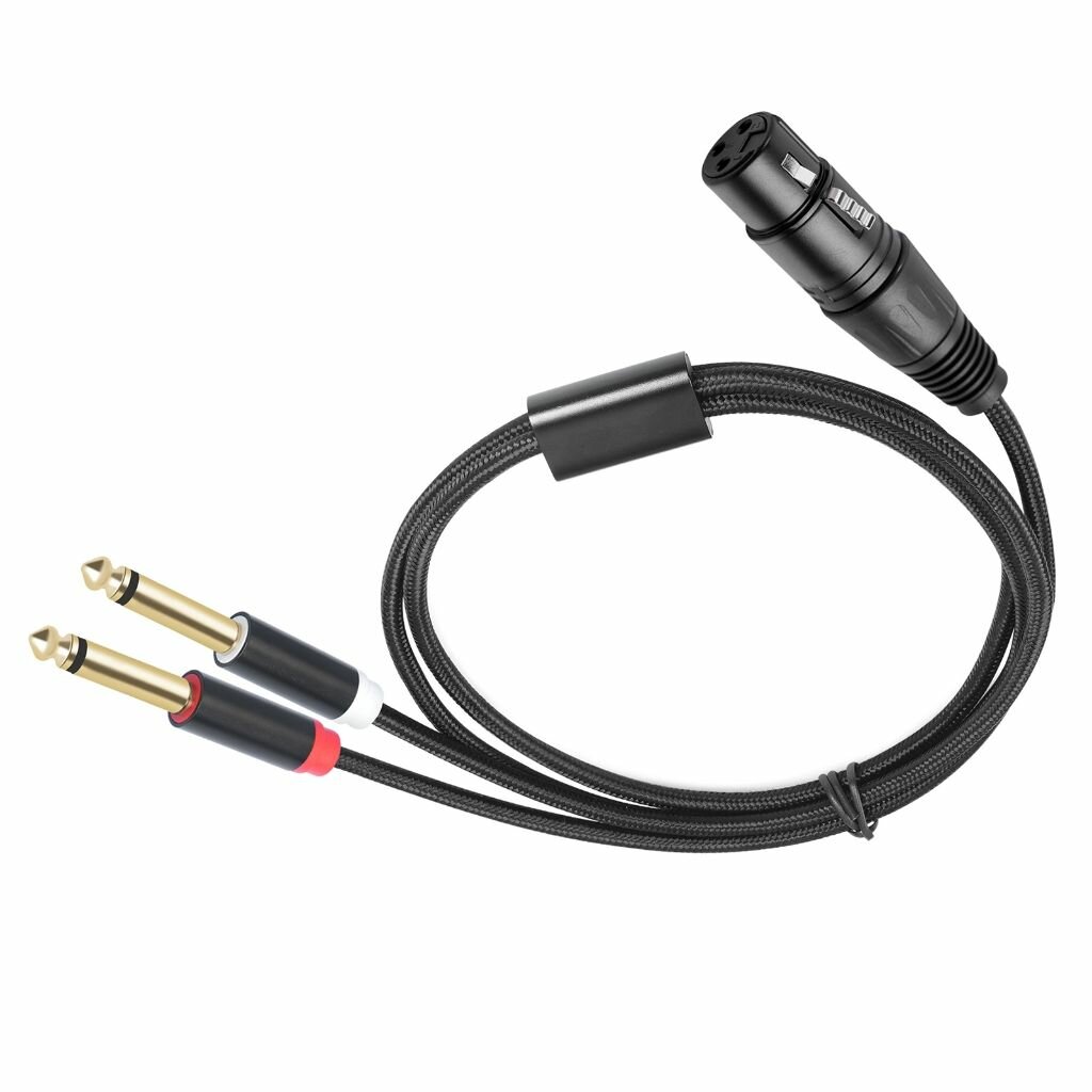 Кабель 3-Pin женский на 2x 1/4 дюйма Y-сплиттер, 6.35 мм, 1m