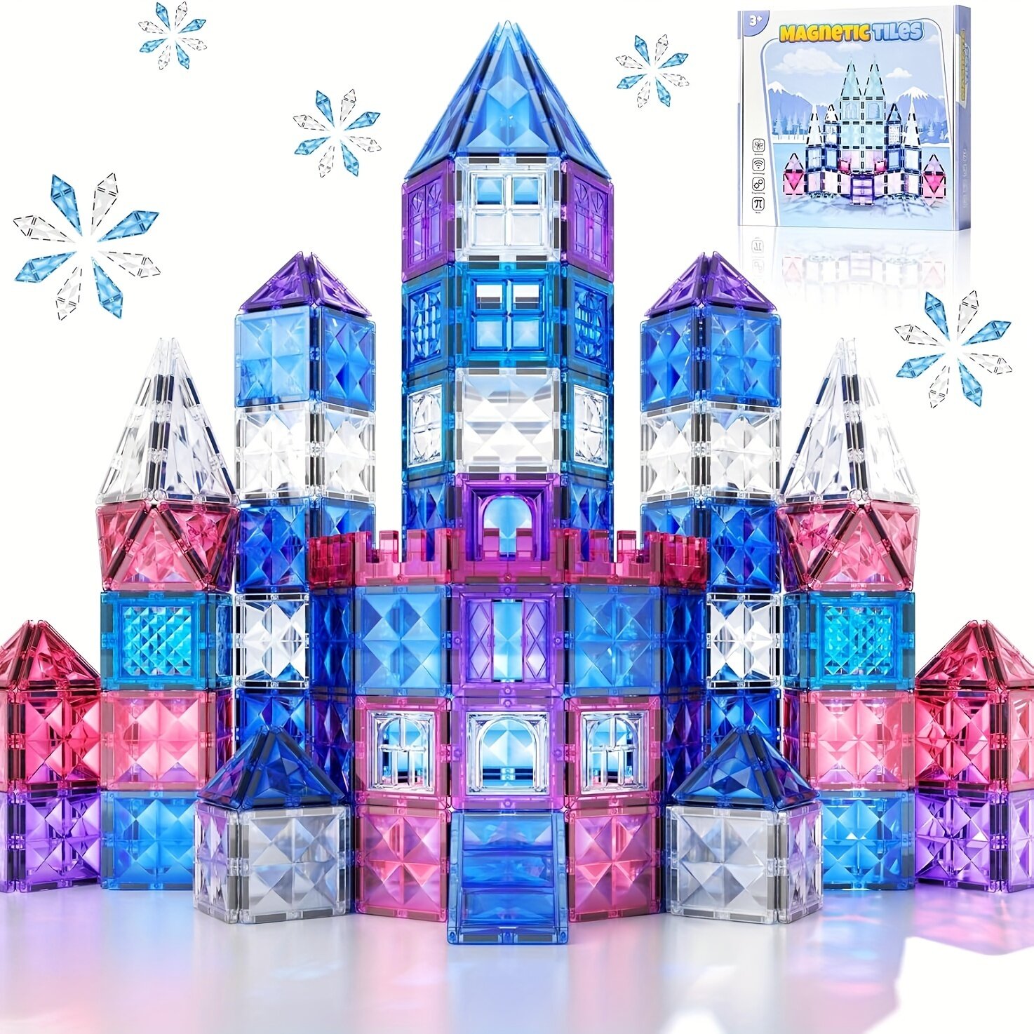 Магнитные плитки Frozen, игрушки со льдом, замок алмазной принцессы, набор из 60 магнитных строительных блоков для детей 3-6 лет, развивающая STEM-игрушка для девочек и мальчиков