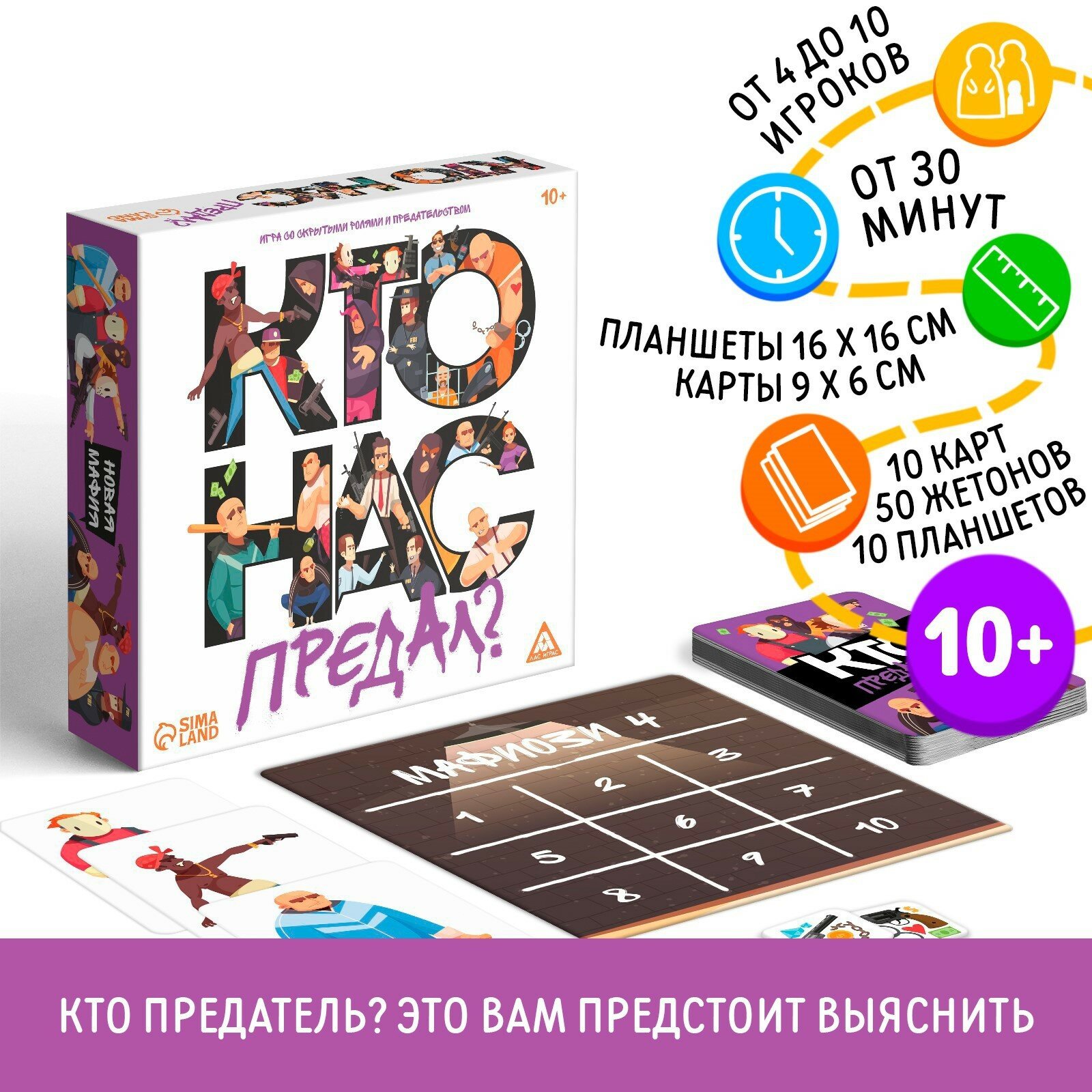 Настольная игра со скрытыми ролями и предательством "Кто нас предал?", 10 карт, 10+