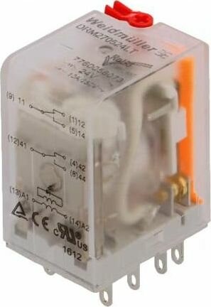 Реле WEIDMULLER DRM270524LT электромагнитное, DPDT, Uобмотки 24ВAC, 10A/250ВAC, 10А, 1 шт