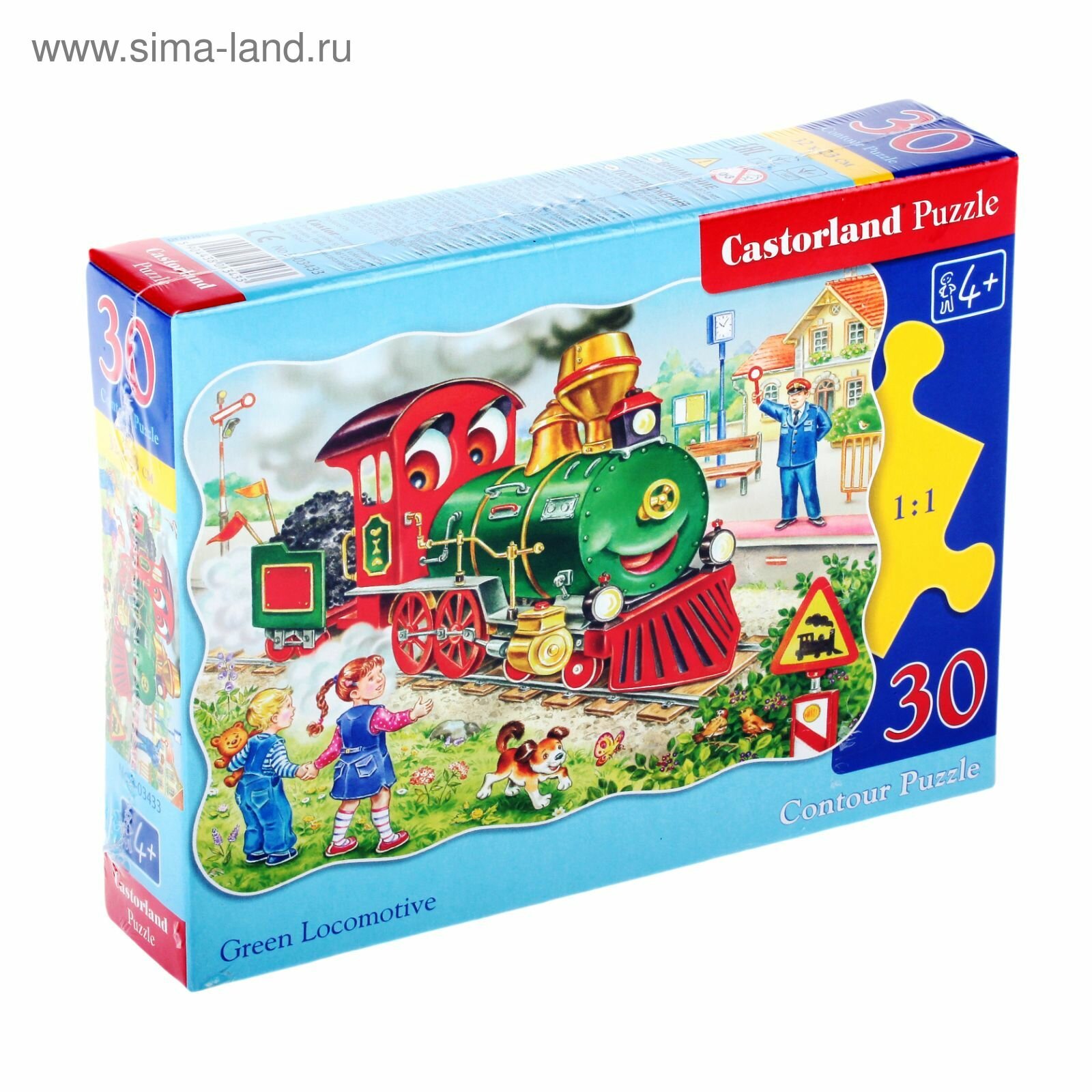 Пазлы Миди 30 деталей. Зеленый локомотив (контурные) В-03433, (Castor Drukarnia i Wydawnictwo)