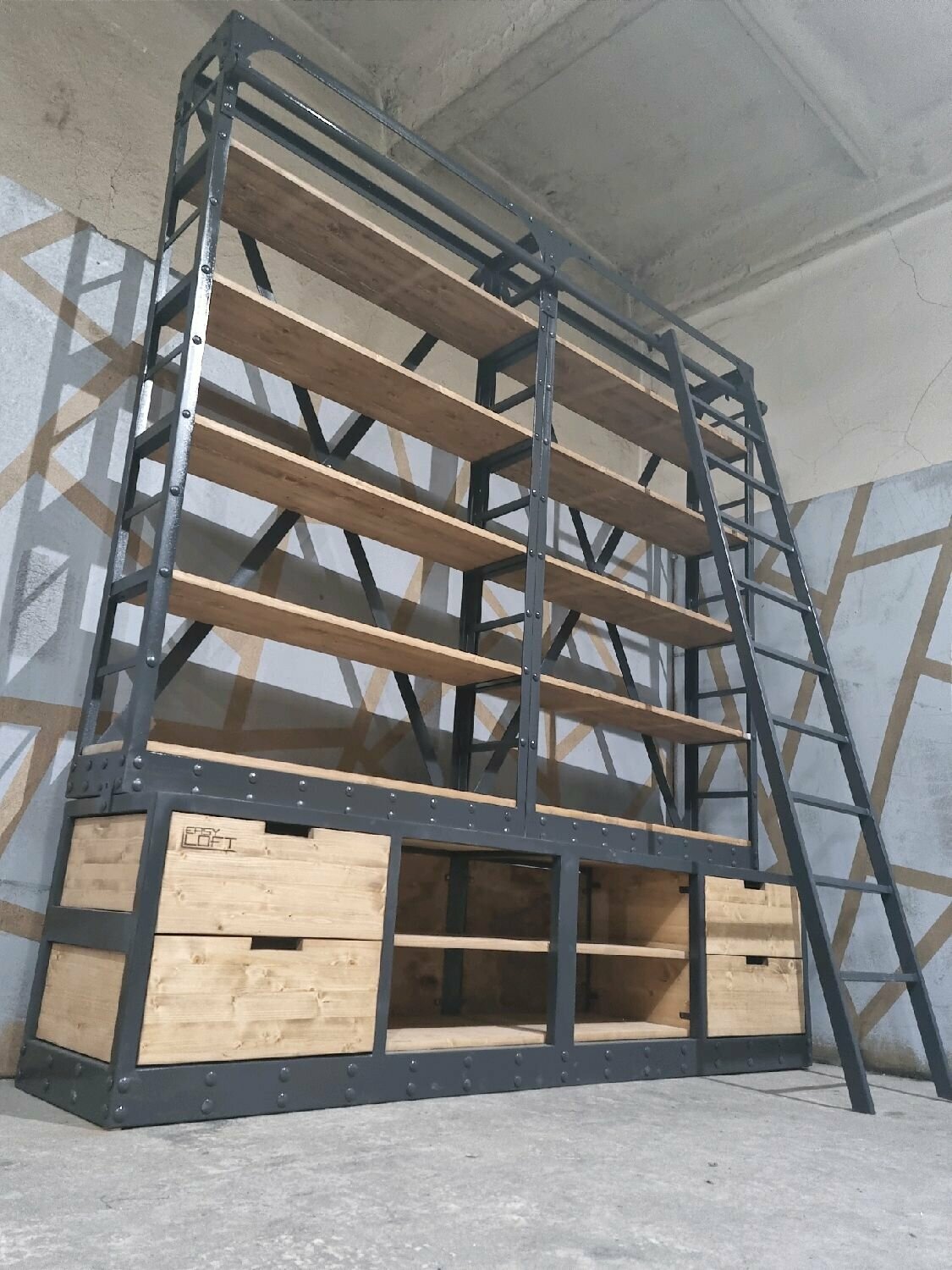 Стеллаж "EasyLOFT" в стиле лофт, "Библиотека", 200х40х220 см.