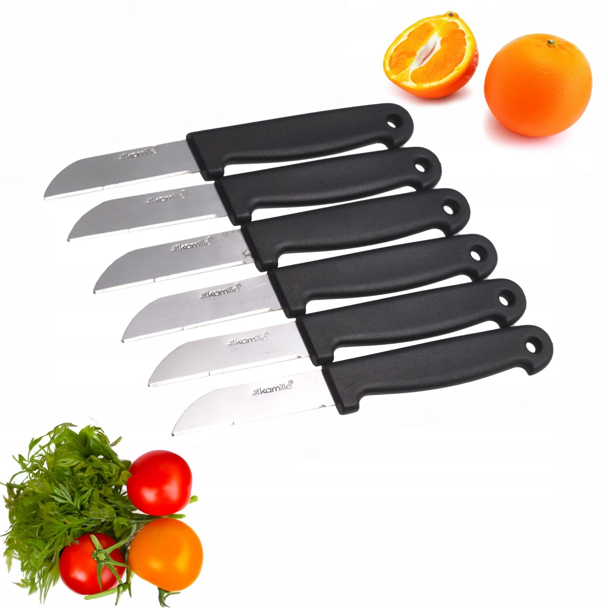Ножи кухонные 6 шт. Kamille KM 5340 для чистки и нарезки овощей (черный)