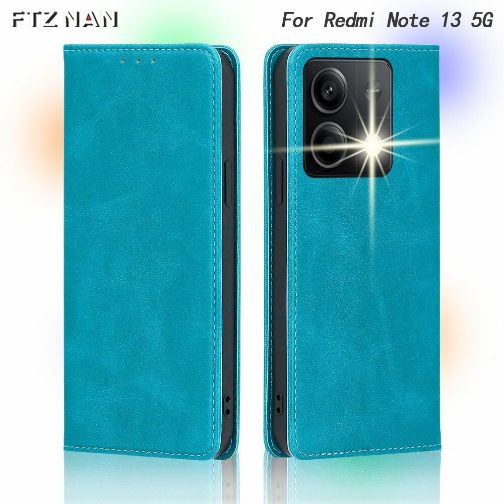 Чехол книжка на Xiaomi Redmi Note 13 (5G)/ Чехол подходит для Сяоми Редми Ноут 13 5g, Новый, флипом, магнитным замком, светло-синий