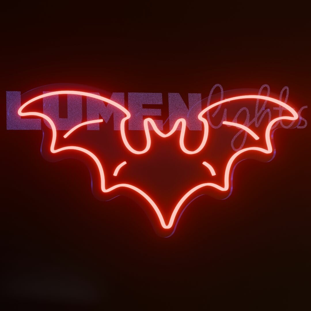 Неоновая вывеска, светильник декоративный Летучая мышь, 35х17 см.